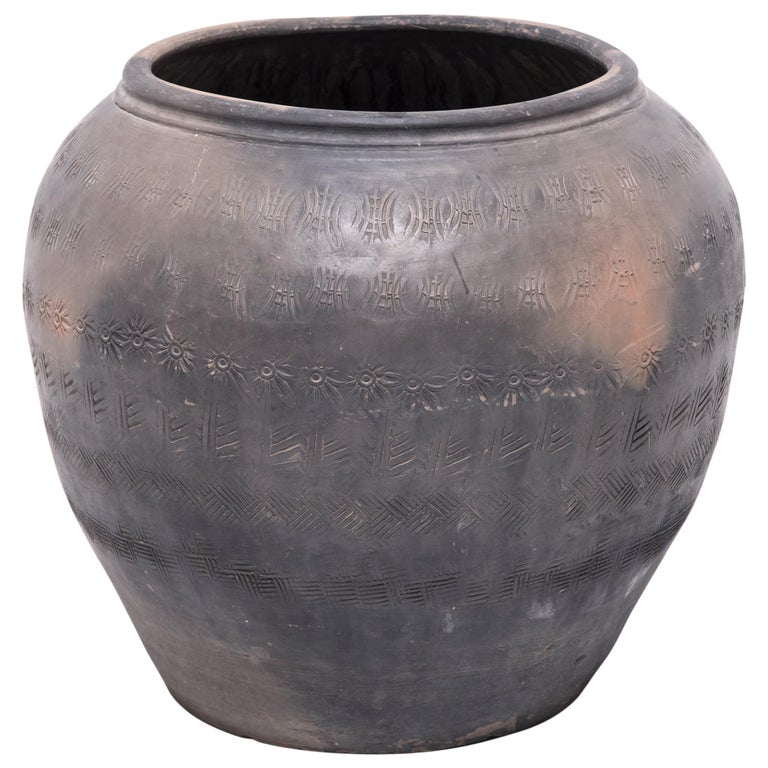 Chinese Unglazed Stamped Clay Jar at 1stDibs