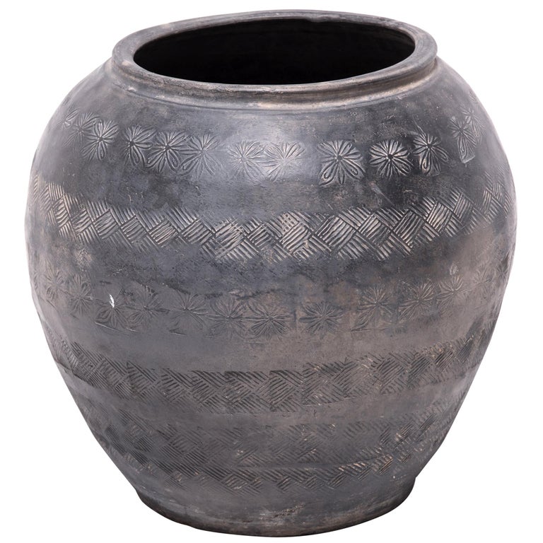 Chinese Unglazed Stamped Clay Jar at 1stDibs