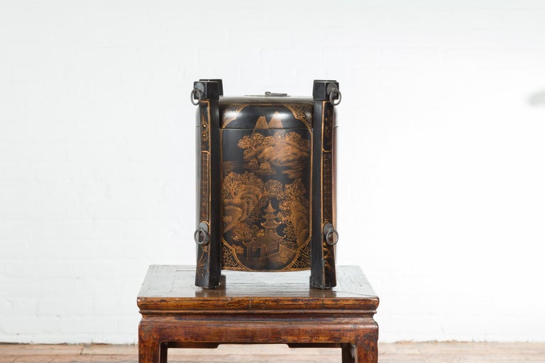 Chinese Vintage Black Lacquer Game Box with Gilded Traditional ...