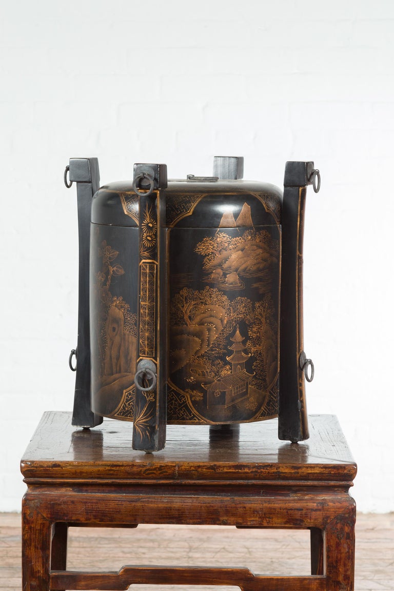 Chinese Vintage Black Lacquer Game Box with Gilded Traditional ...