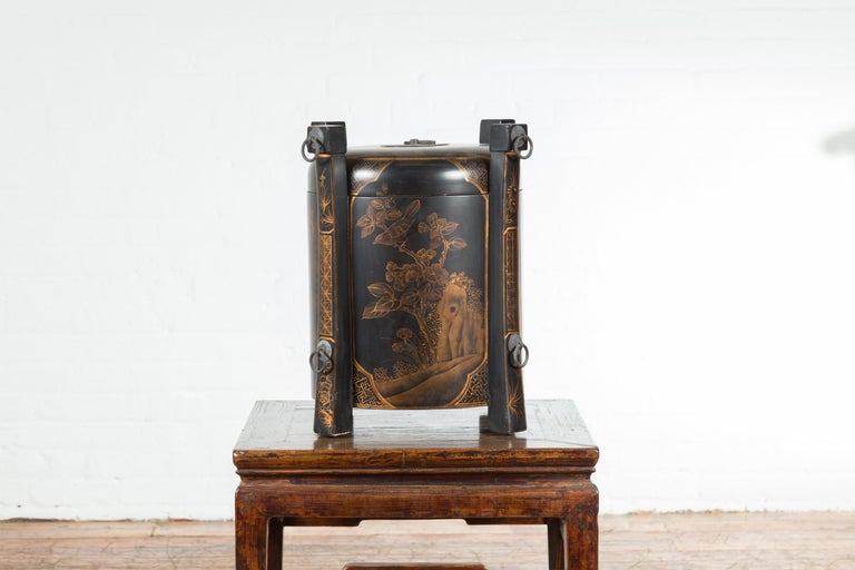 Chinese Vintage Black Lacquer Game Box with Gilded Traditional ...