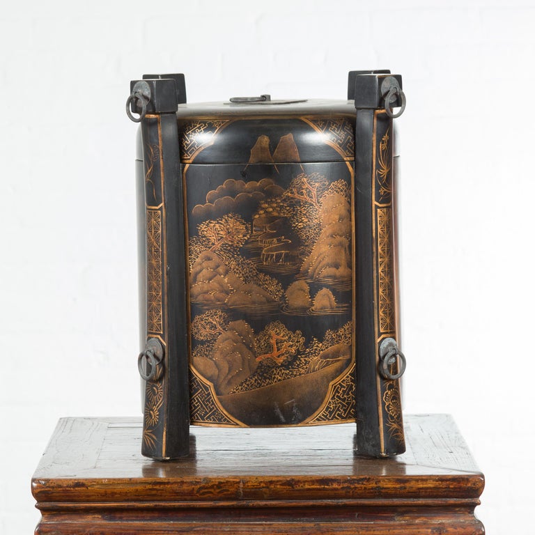 Chinese Vintage Black Lacquer Game Box with Gilded Traditional ...