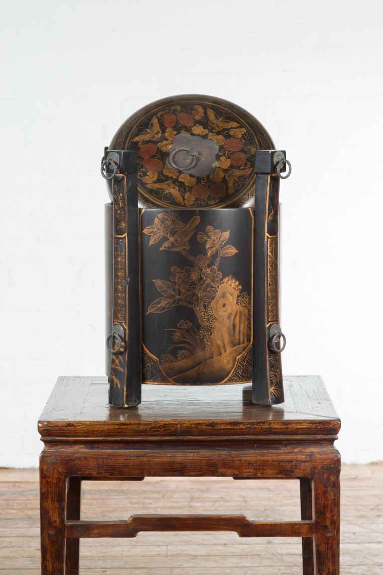 Chinese Vintage Black Lacquer Game Box with Gilded Traditional ...