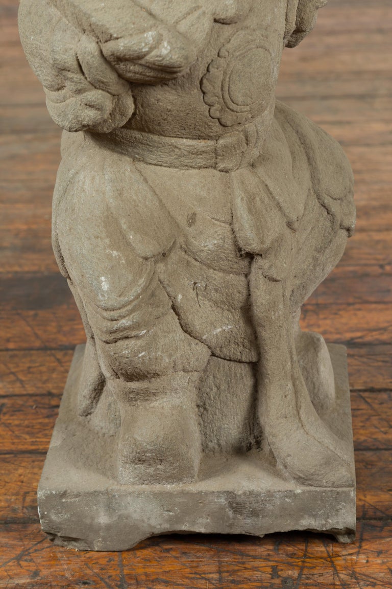Chinese Vintage Carved Stone Sculpture Depicting a Seated Monk Holding ...