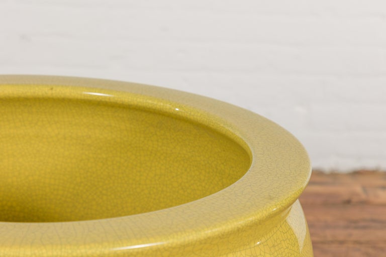Chinese Vintage Circular Garden Planter with Yellow Crackle Glaze For ...