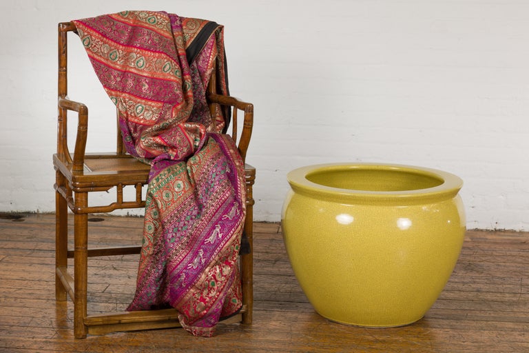 Chinese Vintage Circular Garden Planter with Yellow Crackle Glaze For ...