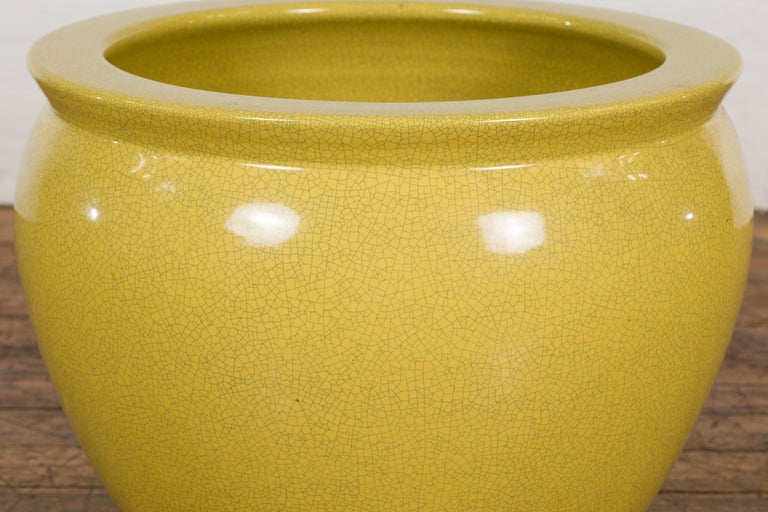 Chinese Vintage Circular Garden Planter with Yellow Crackle Glaze For ...