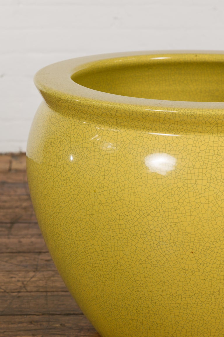 Chinese Vintage Circular Garden Planter with Yellow Crackle Glaze For ...