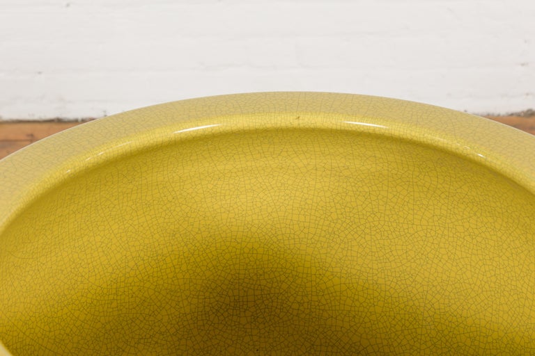 Chinese Vintage Circular Garden Planter with Yellow Crackle Glaze For ...