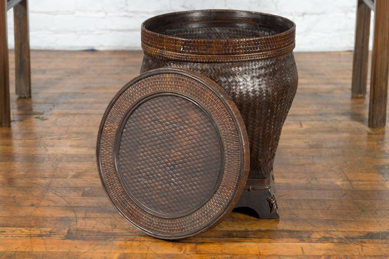 Chinese Vintage Hand-Woven Rattan and Bamboo Storage Basket with Dark ...