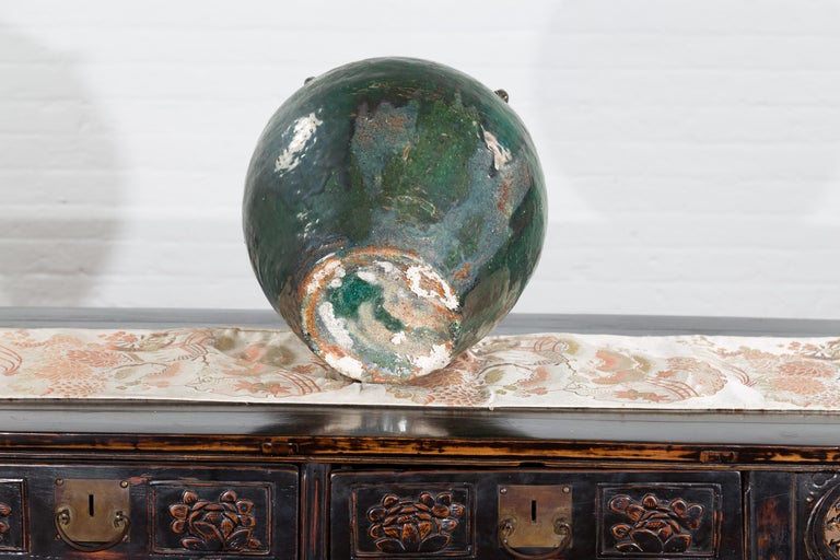 Chinese Vintage Hunan Style Green Glazed Water Jar with Petite Loop ...