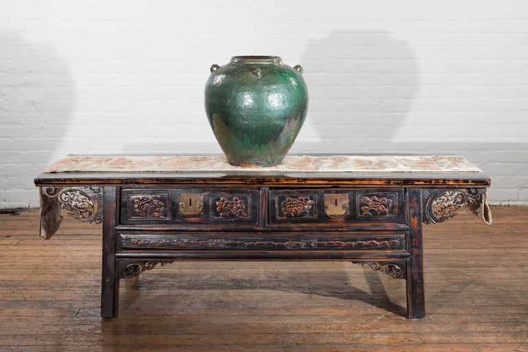 Chinese Vintage Hunan Style Green Glazed Water Jar with Petite Loop ...