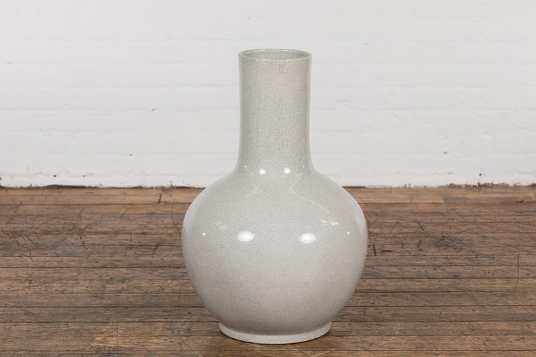Chinese Vintage Kendi Shape Vase with Crackle Grey and White Finish For ...