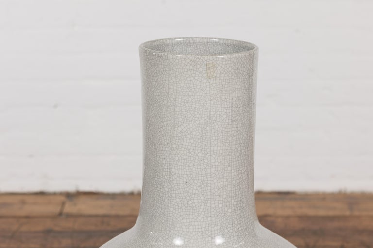 Chinese Vintage Kendi Shape Vase with Crackle Grey and White Finish For ...