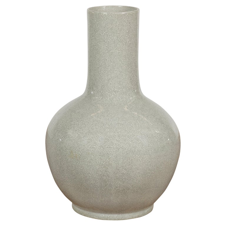 Vase vintage en forme de Kendi avec glaçure gris craquelé et blanc En ...