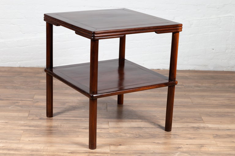 Chinese Vintage Midcentury Square-Shaped Side Table with Lower Shelf ...