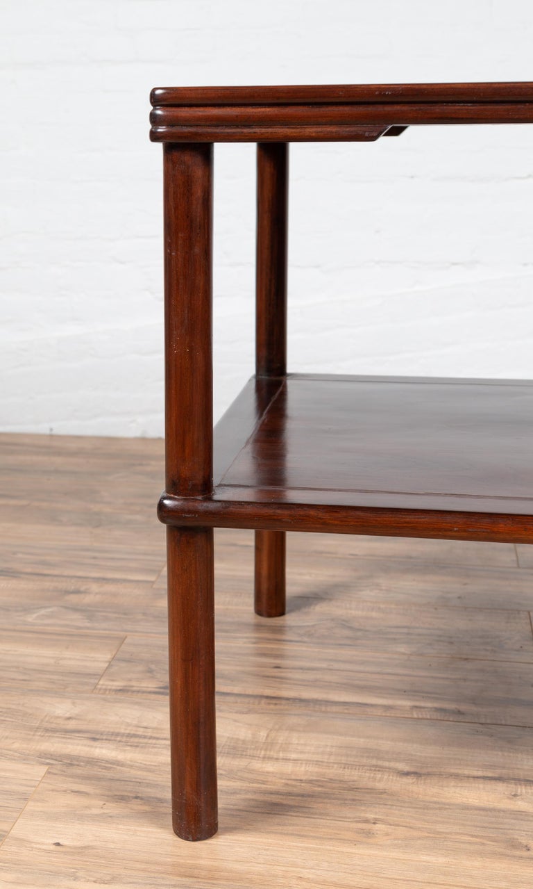 Chinese Vintage Midcentury Square-Shaped Side Table with Lower Shelf ...