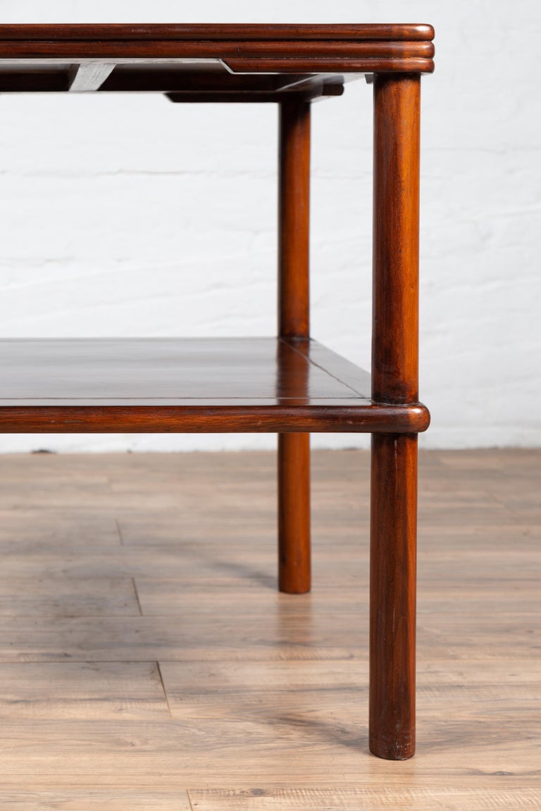 Chinese Vintage Midcentury Square-Shaped Side Table with Lower Shelf ...