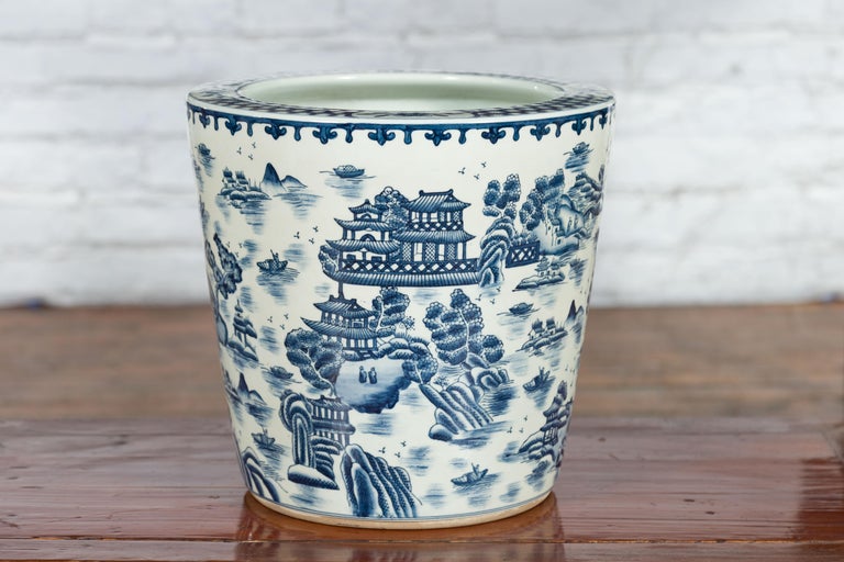 Chinese Vintage Porcelain Cache-Pot Planter with Blue and White ...