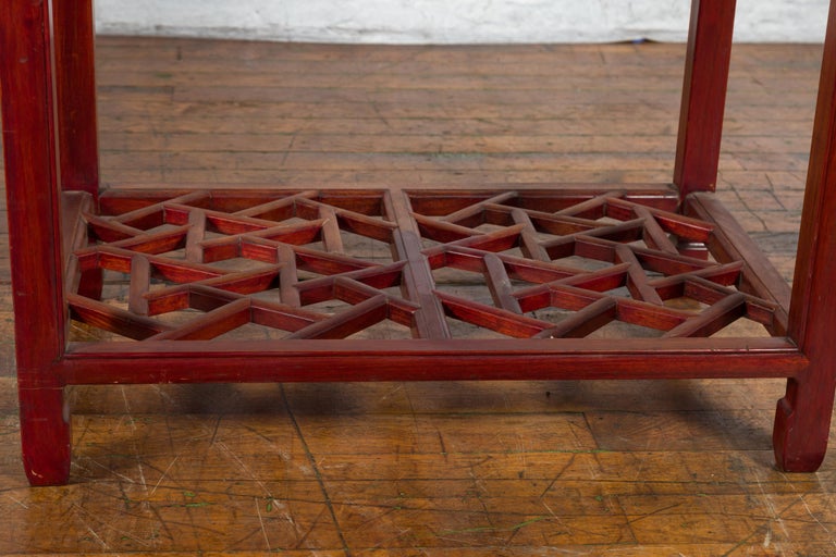Chinese Vintage Red Lacquer Wood Three-Drawer Vanity Table with Folding ...