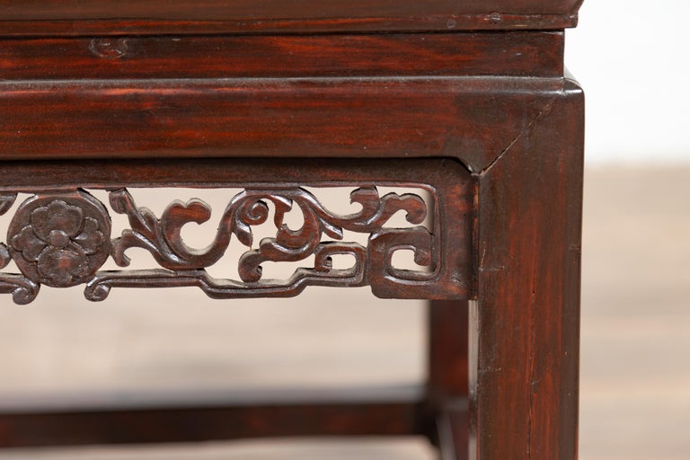 Chinese Vintage Side Table with Dark Wood Patina and Hand Carved ...