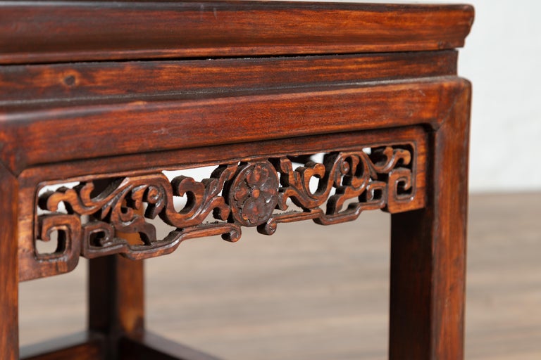 Chinese Vintage Side Table with Dark Wood Patina and Hand Carved ...