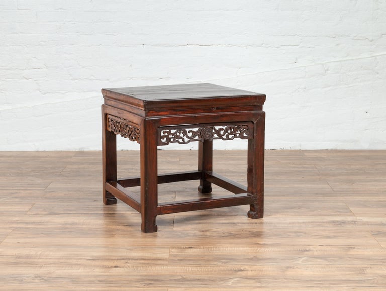 Chinese Vintage Side Table with Dark Wood Patina and Hand Carved ...