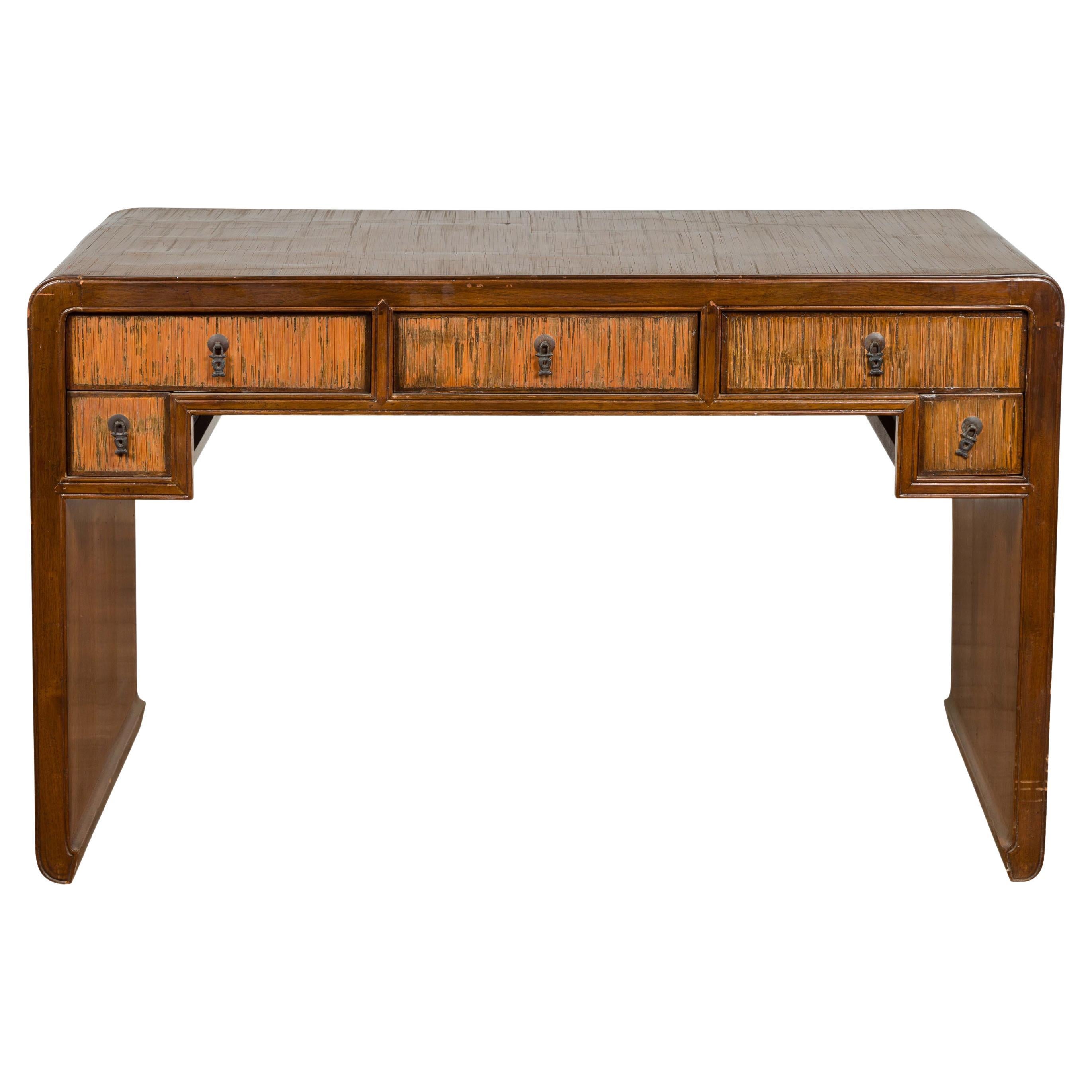 Waterfall Style Vintage Desk with Unique Drawer Design For Sale at 1stDibs