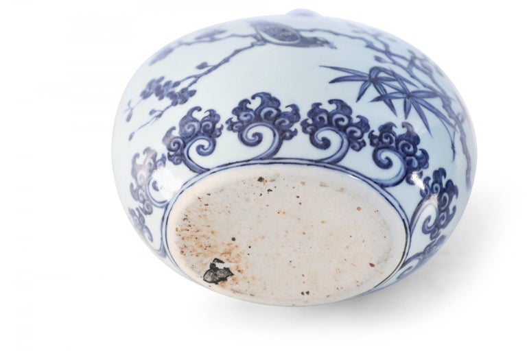 Chinese White and Blue Cherry Blossom Porcelain Moon Flask Vase For ...