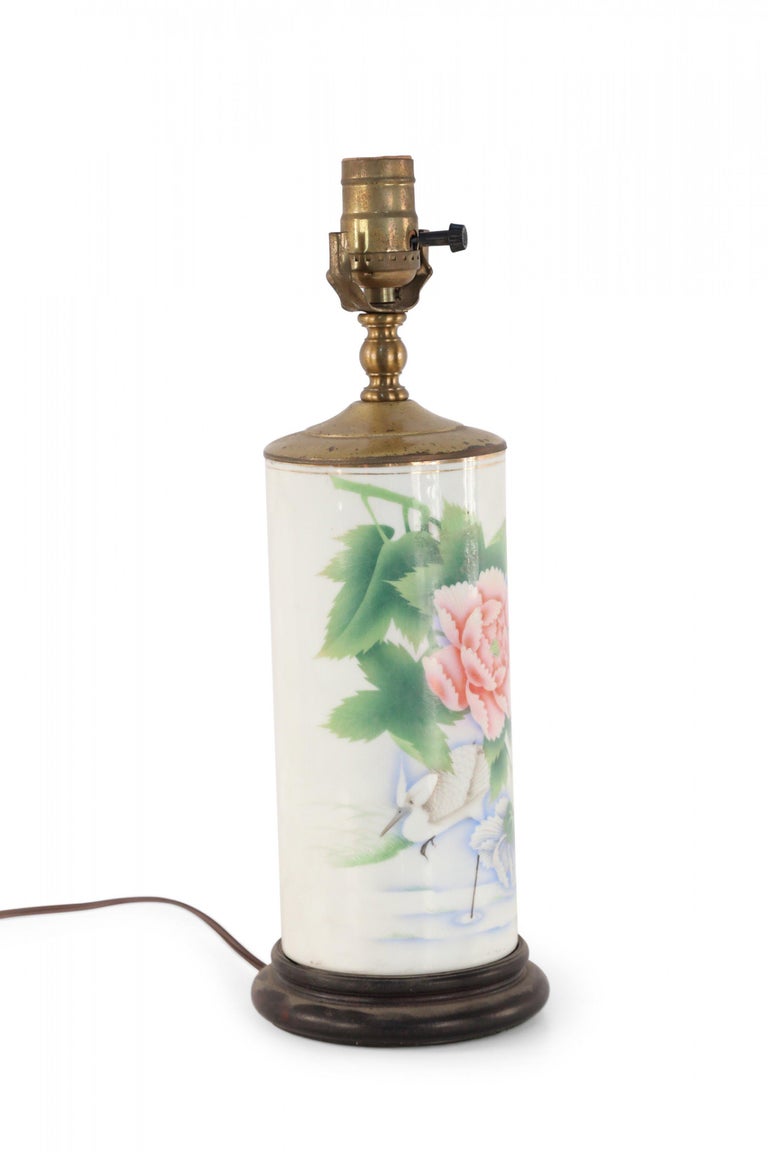 Chinese White and Floral Column Porcelain Table Lamp For Sale at 1stDibs