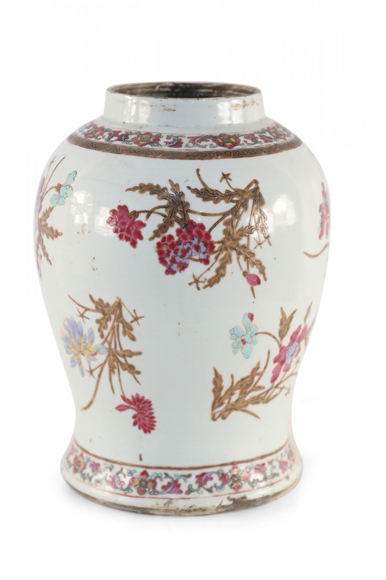 Chinese White, Brown, and Magenta Floral Motif Porcelain Vase For Sale ...