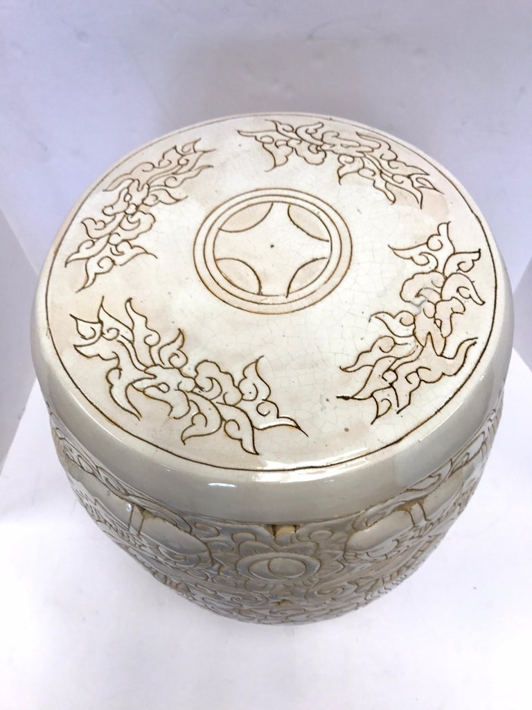 Chinese White Porcelain Dragon Garden Stool Seat at 1stDibs