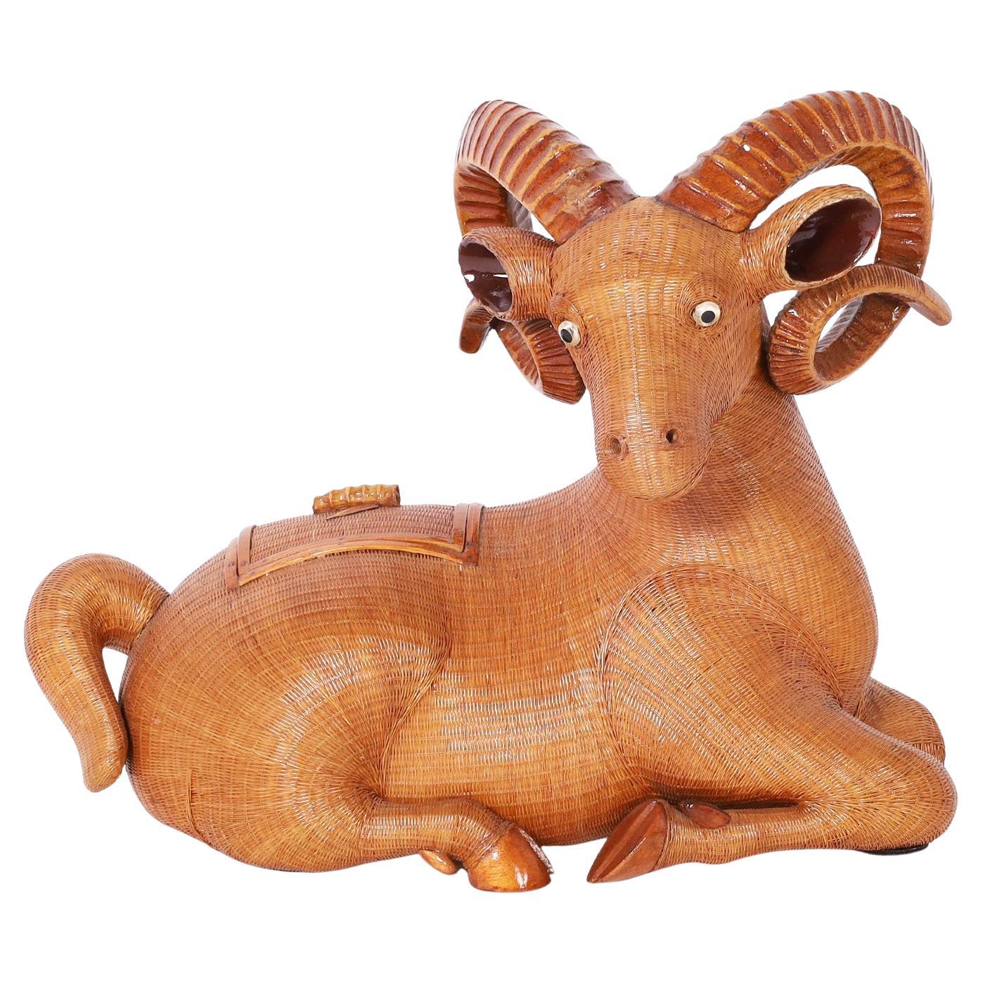 Traditional Chinese Wicker and Wood Lidded Ox Box at 1stDibs