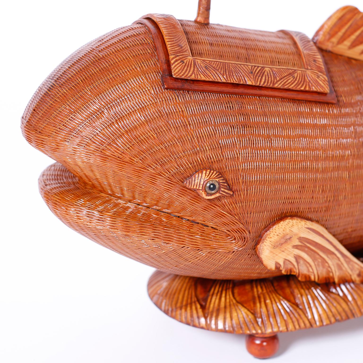 Chinese Wicker Whale Box at 1stDibs