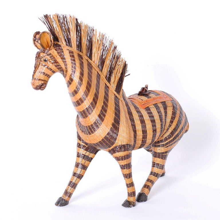 Chinese Wicker Zebra Box at 1stDibs