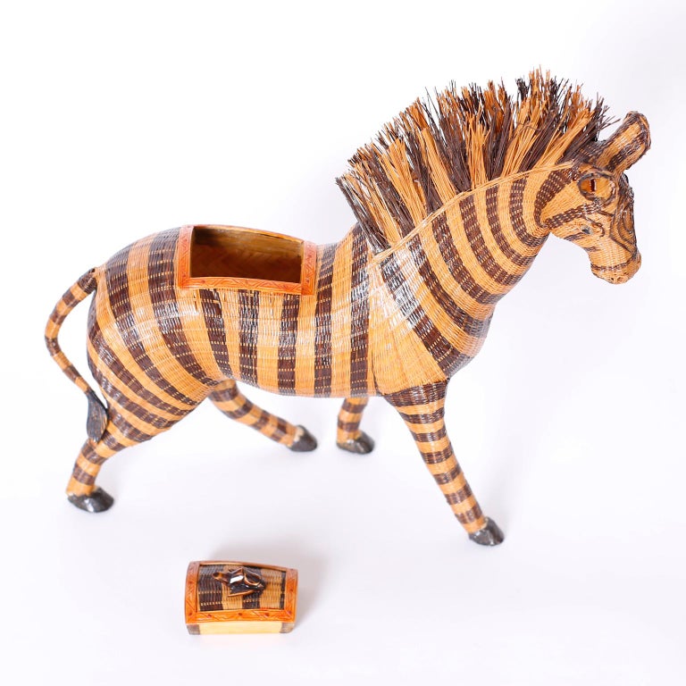 Chinese Wicker Zebra Box at 1stDibs