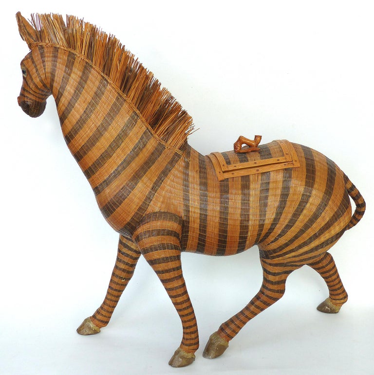 Chinese Woven Reed Zebra Trinket Box at 1stDibs