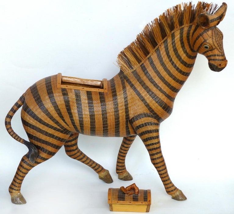 Chinese Woven Reed Zebra Trinket Box For Sale at 1stDibs