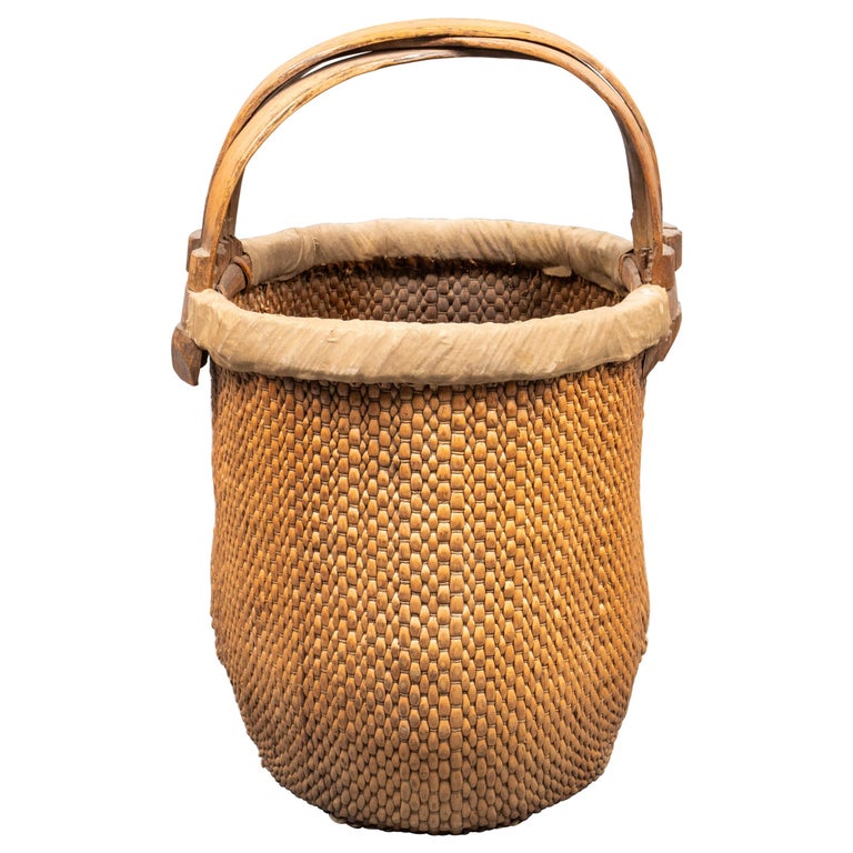 Chinese Woven Straw Basket with Handle at 1stDibs