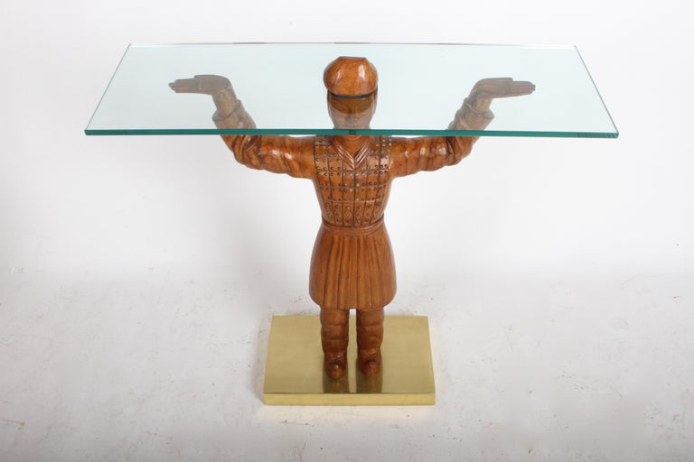 Chinese Xian Warrior Brass and Wood Console or Entry Table For Sale at ...