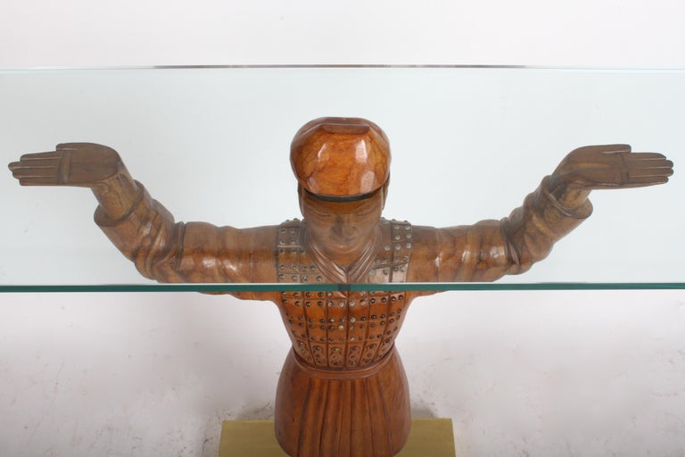 Chinese Xian Warrior Brass and Wood Console or Entry Table For Sale at ...