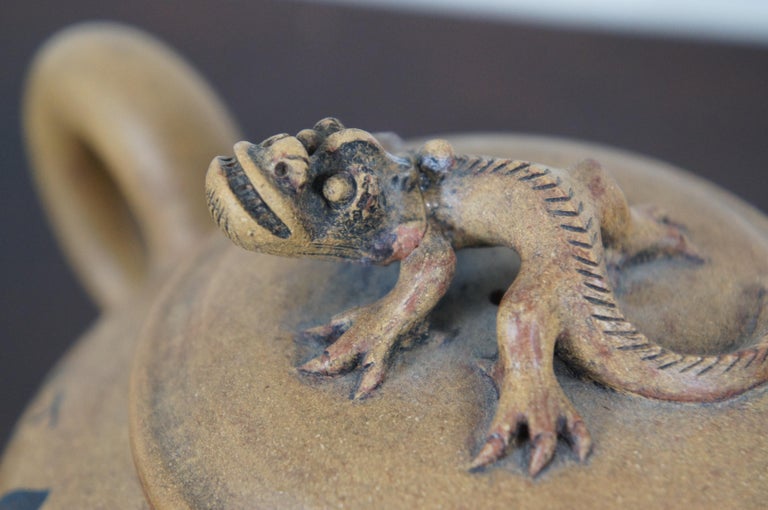 Chinese Yixing Zisha Marked Clay Teapot Gecko Lizard Landscape Footed ...