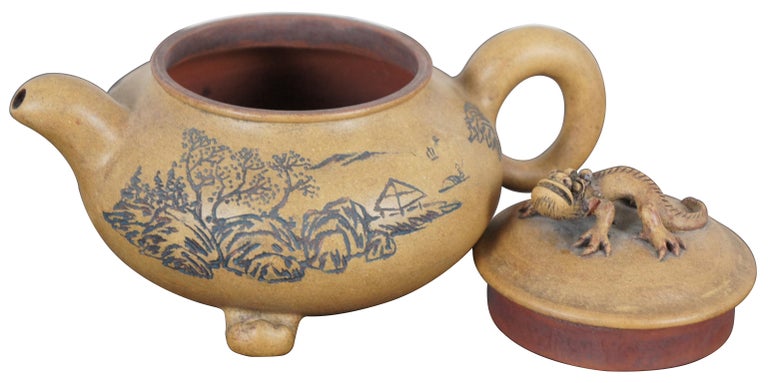 Chinese Yixing Zisha Marked Clay Teapot Gecko Lizard Landscape Footed ...