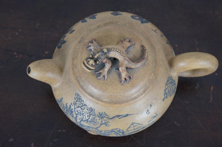 Chinese Yixing Zisha Marked Clay Teapot Gecko Lizard Landscape Footed ...