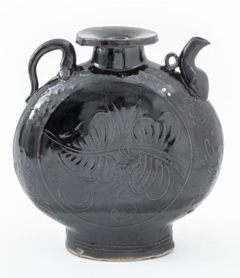 Chinese Yuan Cizhou Black Glazed Moon Ewer For Sale at 1stDibs