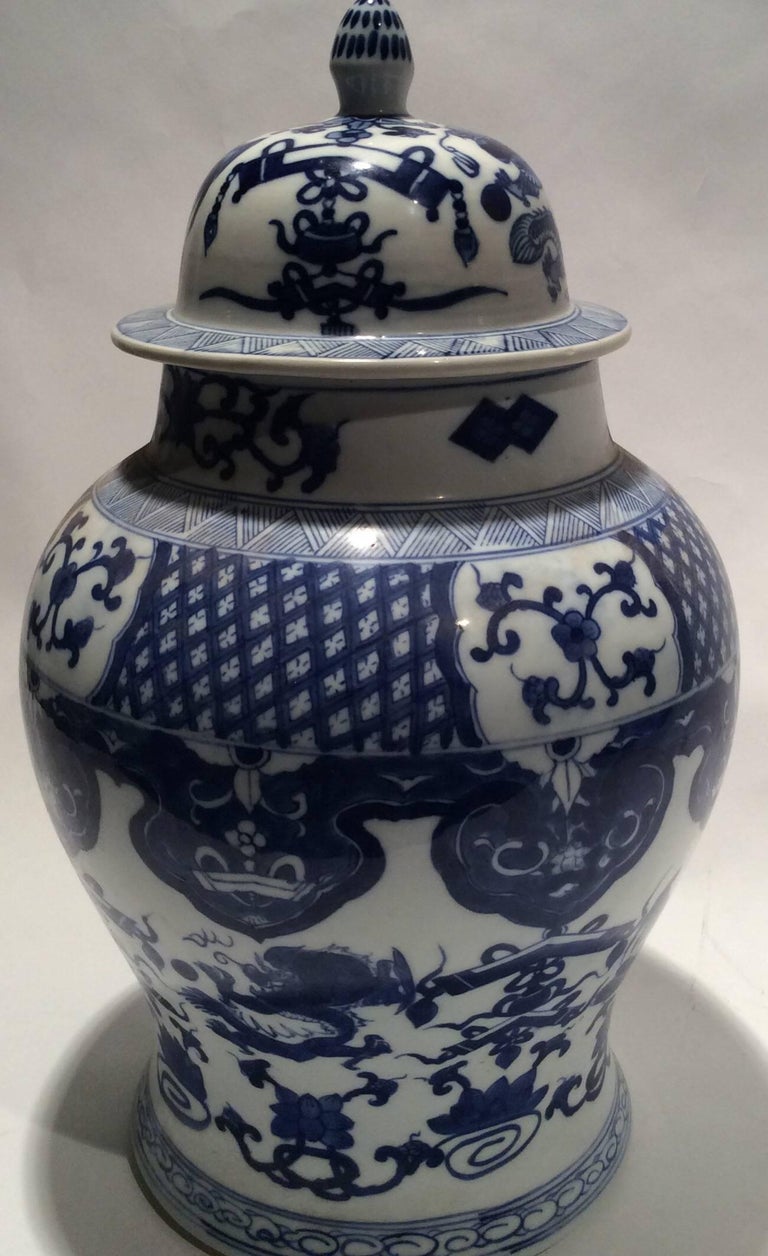 Ching Dynasty Blue and White Lidded Porcelain Ginger Jar at 1stDibs