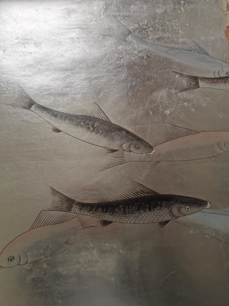 Chinoiser Panel Hand Painted Wallpaper on Silver Metallic /Panel For ...