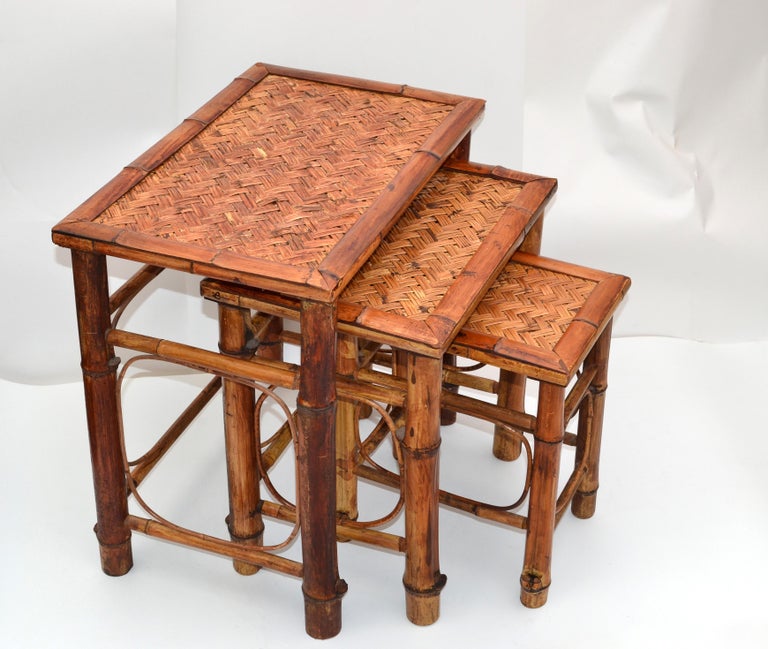 Chinoiserie Bamboo and Cane Nesting Tables / Stacking Tables ...