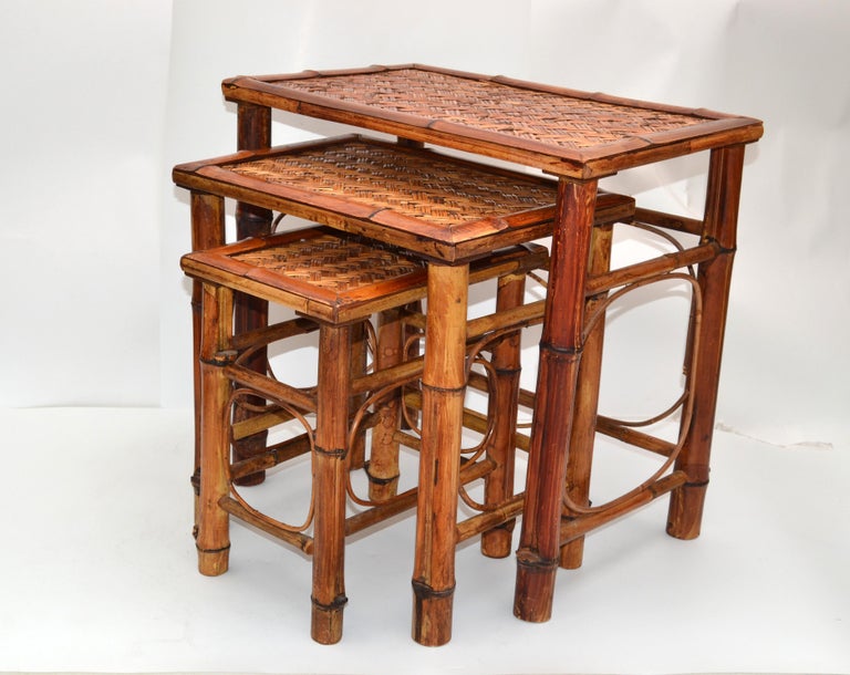 Chinoiserie Bamboo and Cane Nesting Tables / Stacking Tables ...
