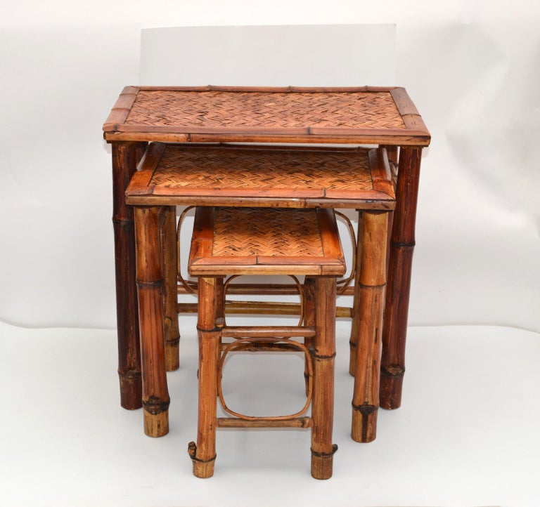 Chinoiserie Bamboo and Cane Nesting Tables / Stacking Tables ...
